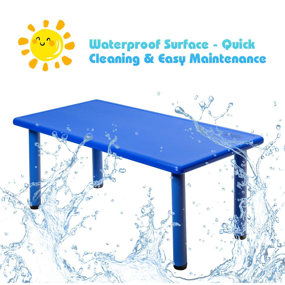 Costzon 47 x 23.5 Inch Rectangular Kids Table, Children School Activity Table for Reading Drawing Dining Playing, Multifunctional Plastic Table w/Steel Pipe, Toddler Furniture for Boys & Girls (Blue)
