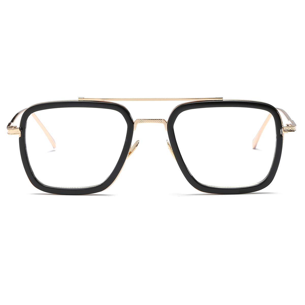Dollger Tony Stark Glasses Clear Lens Non Prescription Classic Metal Frame Oversized Square Aviator Glasses for Men Women 70s 80s Pilot Glasses