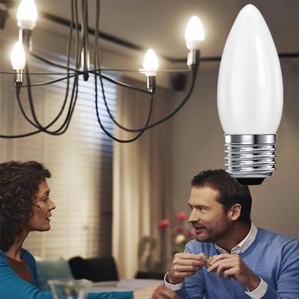 KODBPJ E26 Candelabra Light Bulbs Frosted Chandelier Light Bulbs 40watt Equivalent 3000K Warm White B11 Torpedo Tip Dimmable 4W LED Candle Light Bulbs (6)