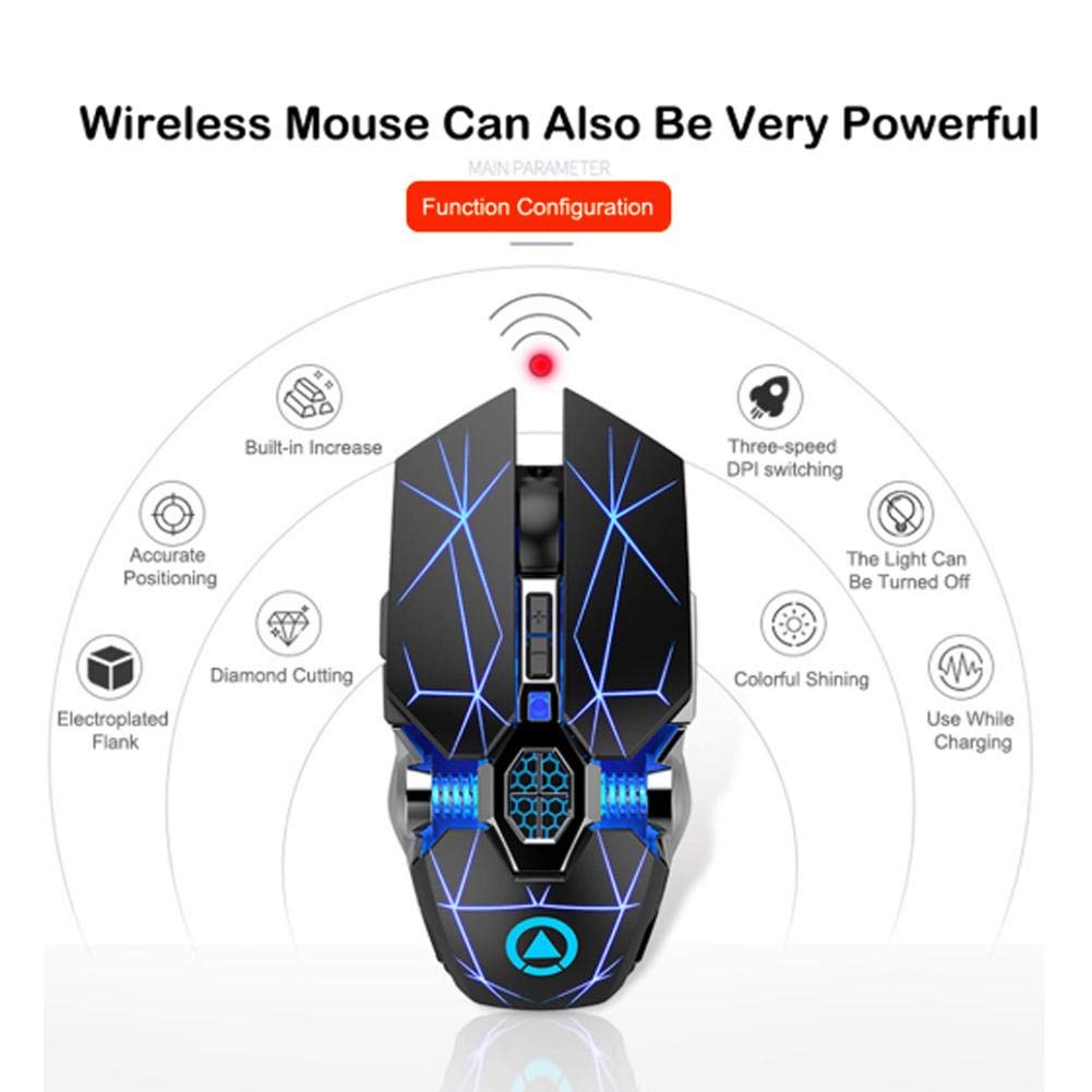 Eachbid Gaming Mouse 2.4GHz Rechargeable Silent Mouse 7 Buttons 800/1200/1600DPI, 7 Color Breathing Lights LED Optical Mouse for PC Laptop Black