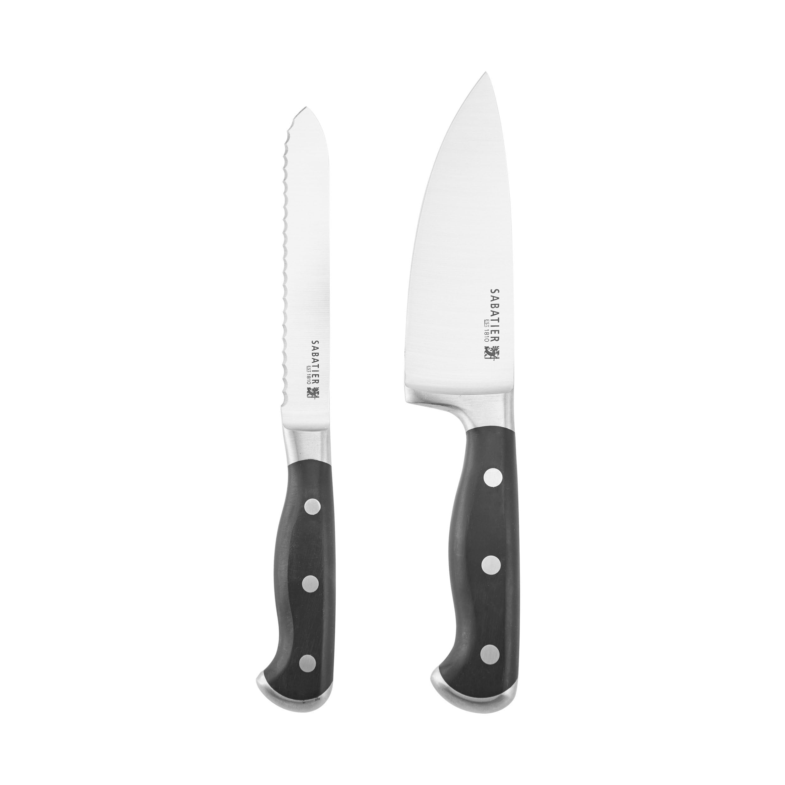 Sabatier Slim-Style Forged Japanese Stainless Steel Triple Rivet 5-Piece Prep Knife Set with Bamboo Storage Block - Expert Blade Retention & Precision Results