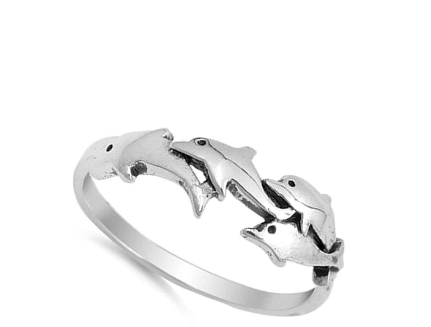 Dolphin Ocean Animal Family Pod Ring New .925 Sterling Silver Band Size 9