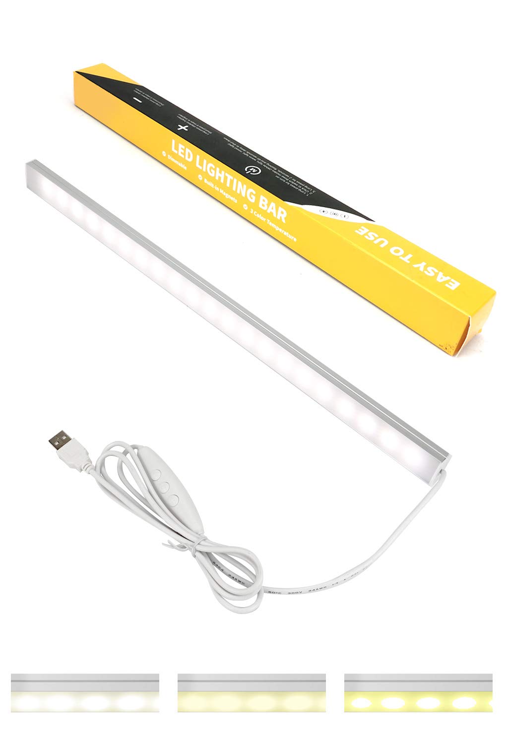 Dimmable LED Under Couter Lighting 3 color Temperature, 6th levels Brightness and Stepless Dimming, White Light Nature Light Warm Light, USB Powered LED Light Bar