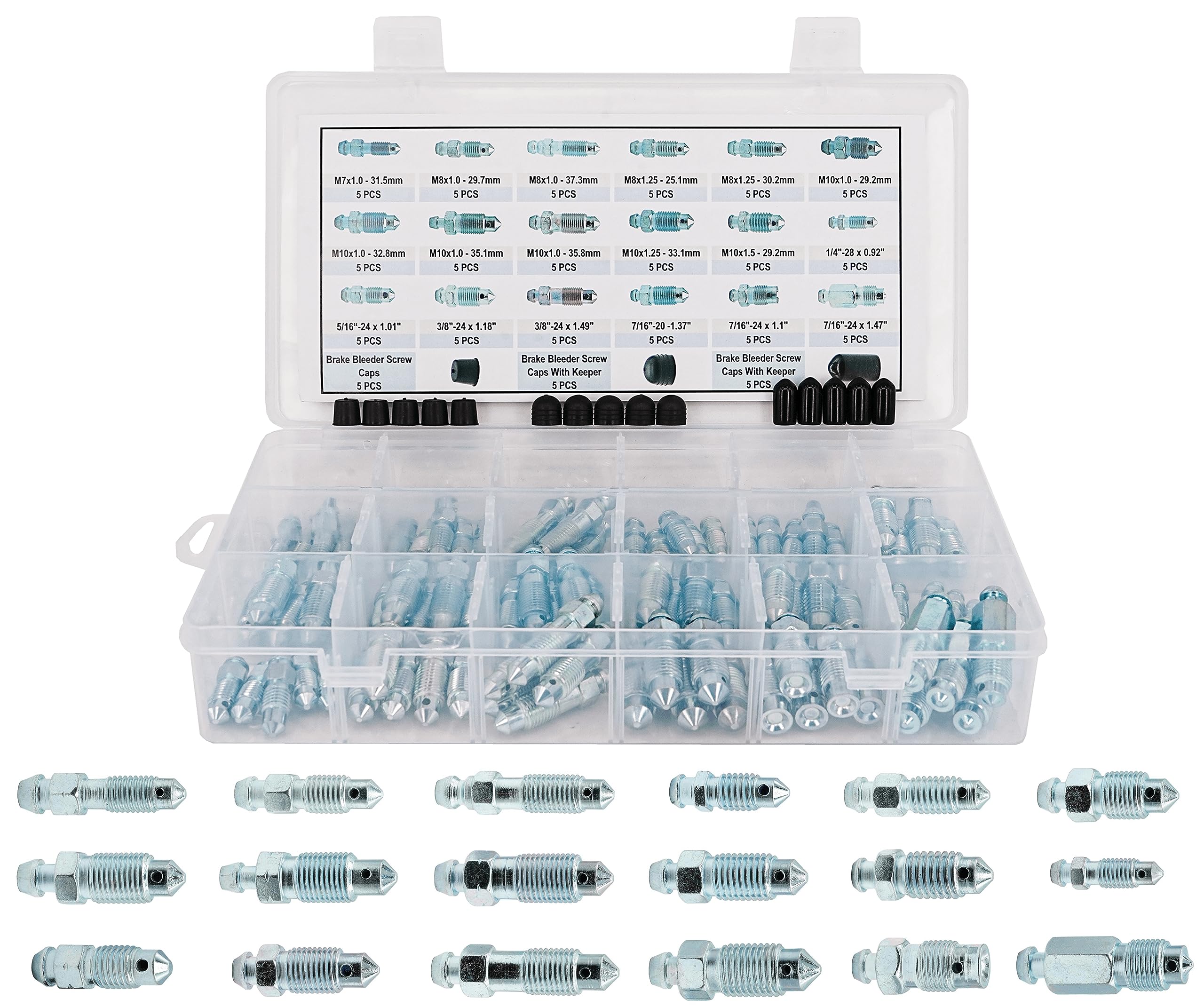 Dsnaduo 18 Types 90PCS Standard SAE & Metric Brake Caliper Screw, Brake Wheel Cylinder Screw Replace 30300 Brake Bleeder Screw Assortment, Bleeder Valve, Bleeding Screws, Bleed Kit