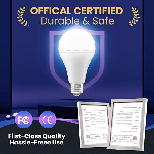 Emergency Rechargeable Led Light Bulb with Hook,Stay Lights Up When Power Failure, 1500mAh 12W 60W Equivalent LED Light Bulbs for Home, Camping, Hiking, 4 Pack
