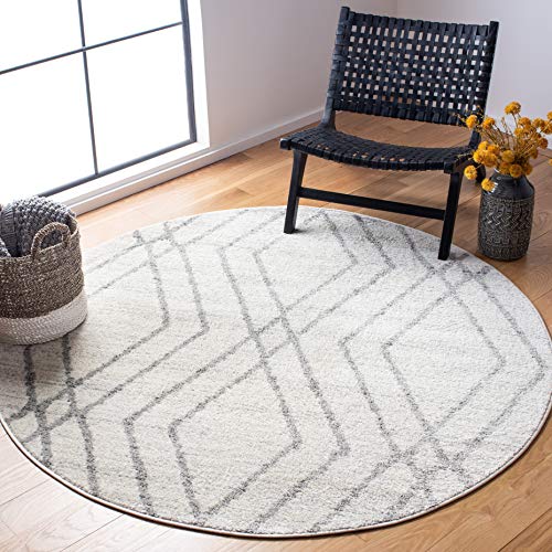 SAFAVIEH Adirondack Collection 6' Round Ivory/Grey ADR162A Modern Moroccan Non-Shedding Dining Room Entryway Foyer Living Room Bedroom Area Rug