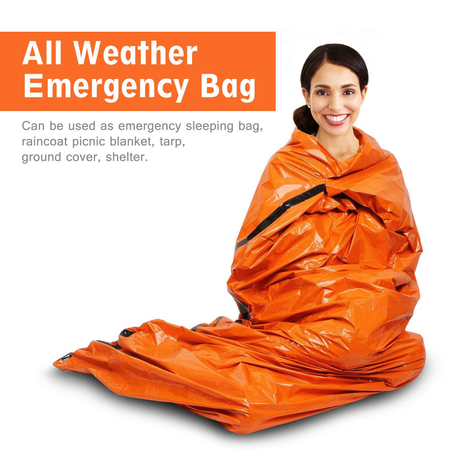 Emergency Sleeping Bag Survival Bivy Sack.Mylar Emergency Bivy Survival Rescue Blanket , Survival Gear for Outdoor, Hiking, Camping Includes Nylon Sack with Survival Whistle +Emergency blanket