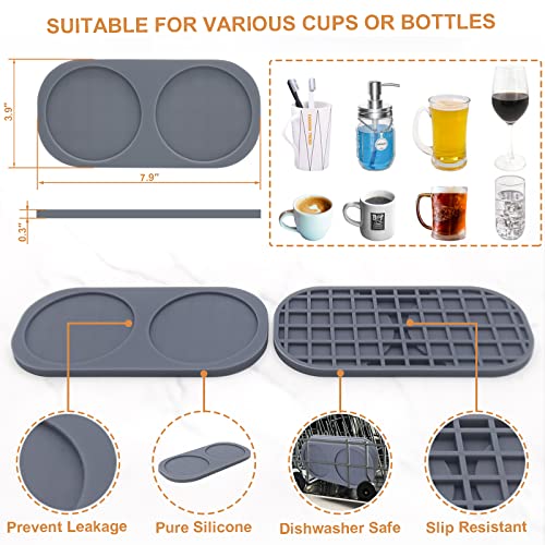 HvOvMvE 2 in 1 Creative Silicone Coaster for Kitchen and Bathroom to Place Soap Dispensers,Tumbler, Toothbrush Holder, Drinks, Cup Mat Protects The Countertop, Non-Slip (Grey)