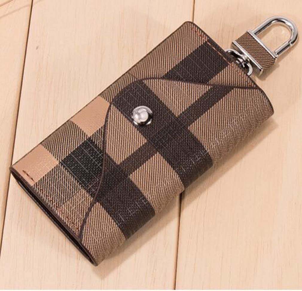 Women Men Leather Car Key Chain Card Holder, Money Wallet Pouch Case 6 keys Organizer Bag Case (Black)