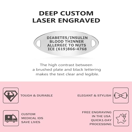 Divoti Custom Engraved Filigree Medical Alert ID Bracelets for Women w/Wheat Chain- White - 7.5"