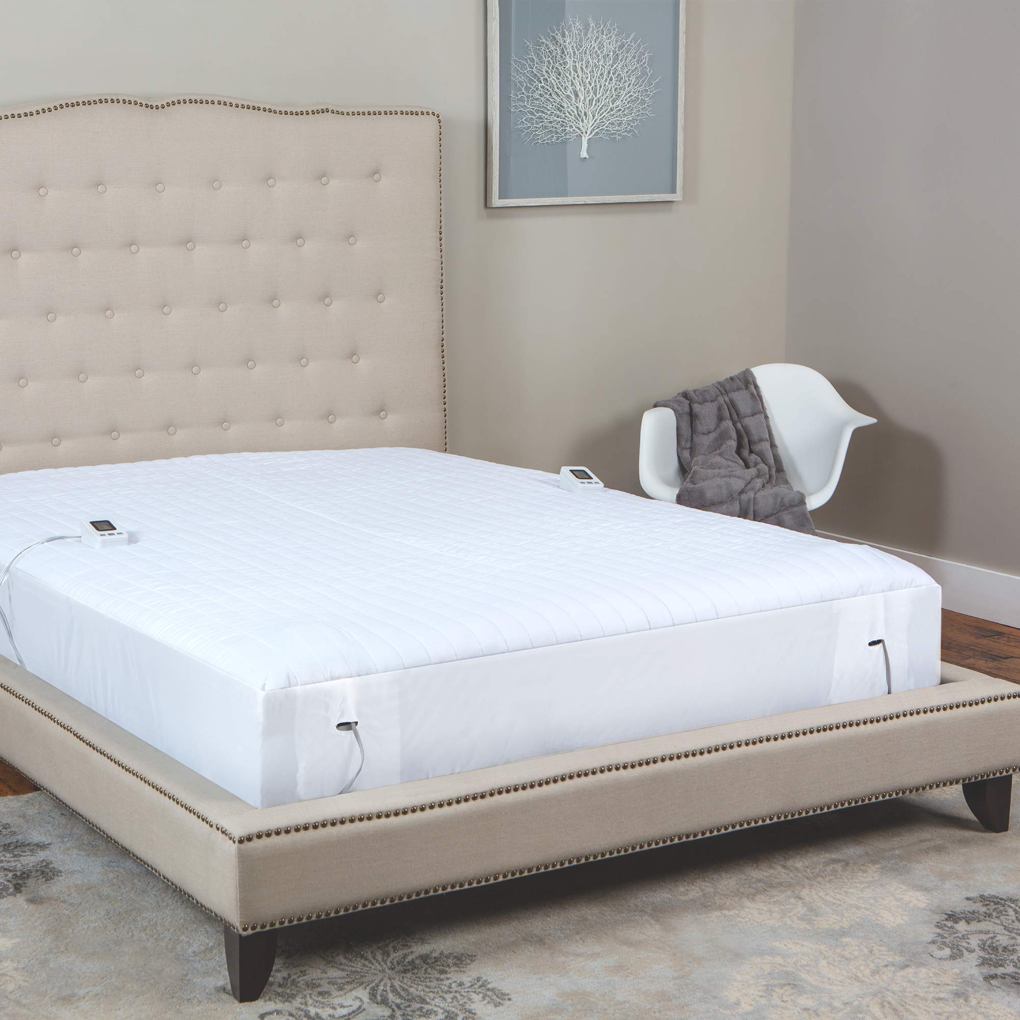 SensorPedic Warming Two Digital Controllers Electric Mattress Pad, King, White