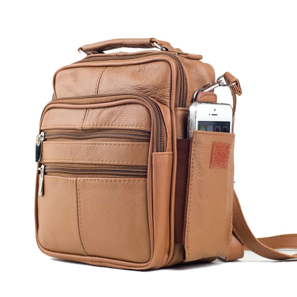 Women's Genuine Leather Crossbody Shoulder Bag Organizer Purse Tan