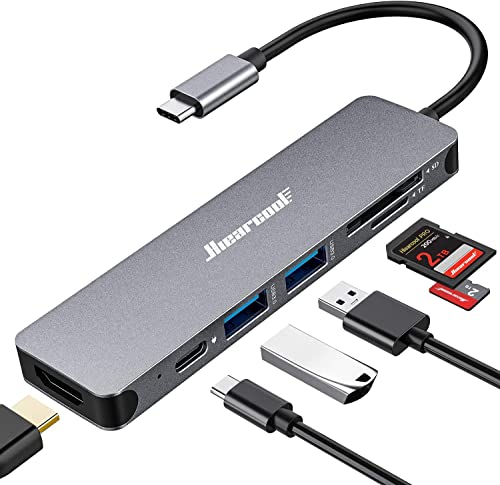 Hiearcool USB C Hub, USB C Multi-port Adapter for MacBook Pro, 7 in 1 USB C to HDMI Hub Dongle Compatible for USB C Laptops and Other Type C Devices (4K HDMI USB3.0 SD/TF Card Reader 100W PD)