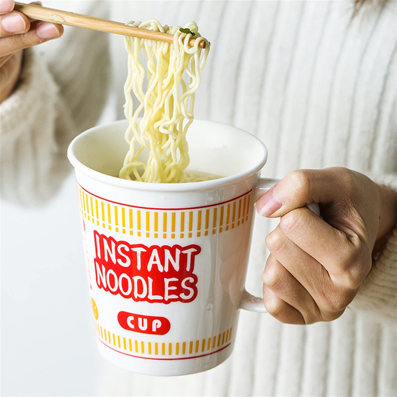 Hanghaijia Instant Noodle Bowl Ceramic with Cover, Creative Ramen Soup Bowl Mug Cover Student Lunch Box Bowl (Color : Red, Size : S)