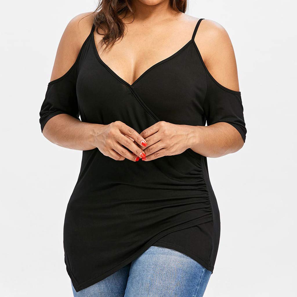 Womens Casual Blouse,Sexy Off The Shoulder Tank Tops Summer Loose T-Shirt Plain Pure Color Tops Flowy V Neck Tunic