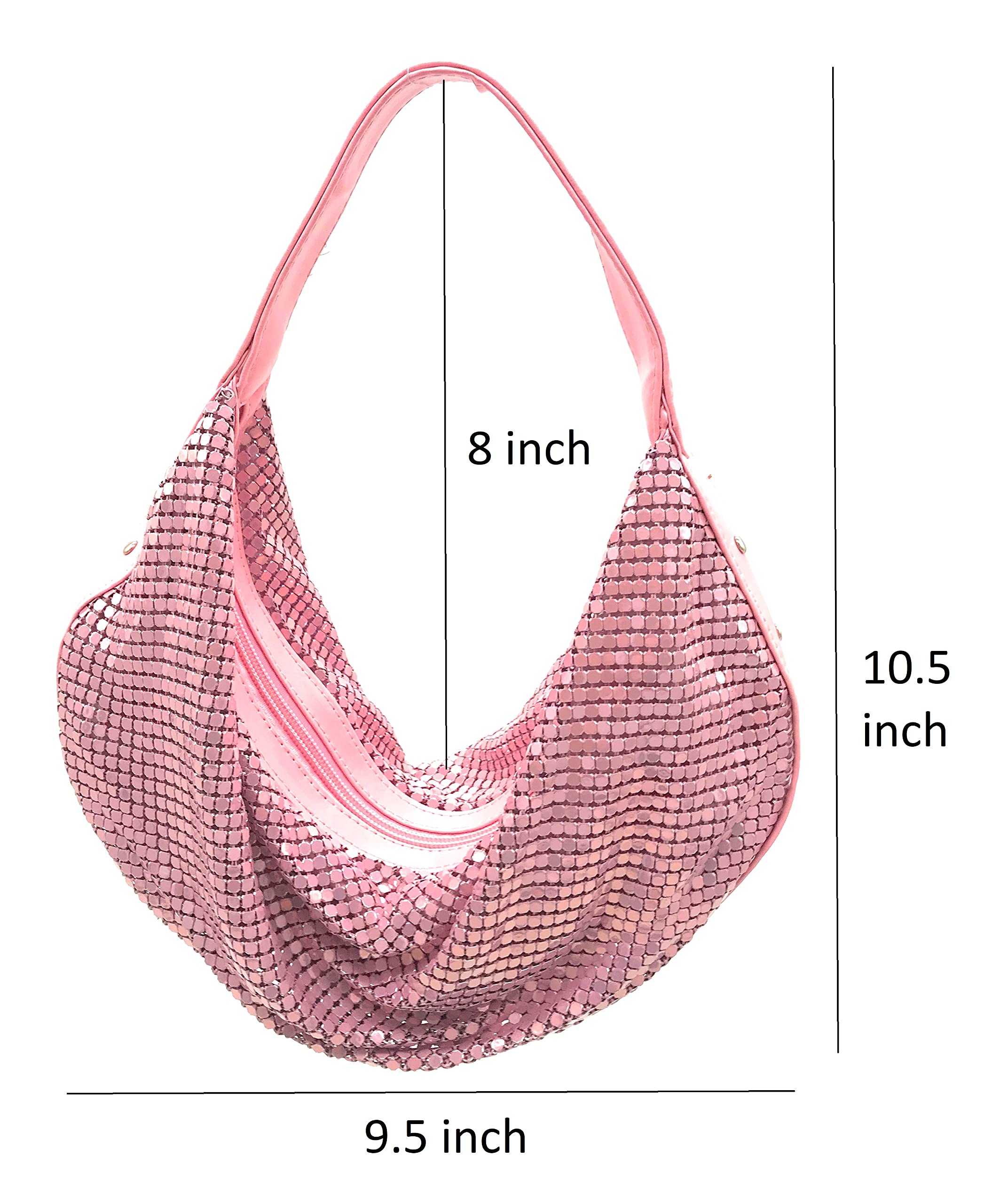 Womens Hand carry Hobo Bag clutch metal mesh evening purse for Cocktail Party Prom Wedding Banquet (Pink)