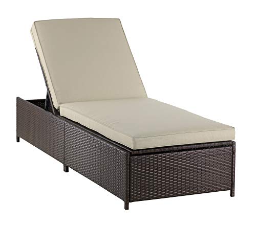 Serta Brown Resin Wicker Outdoor Patio Furniture Collection, Storage Chaise Lounge, Beige