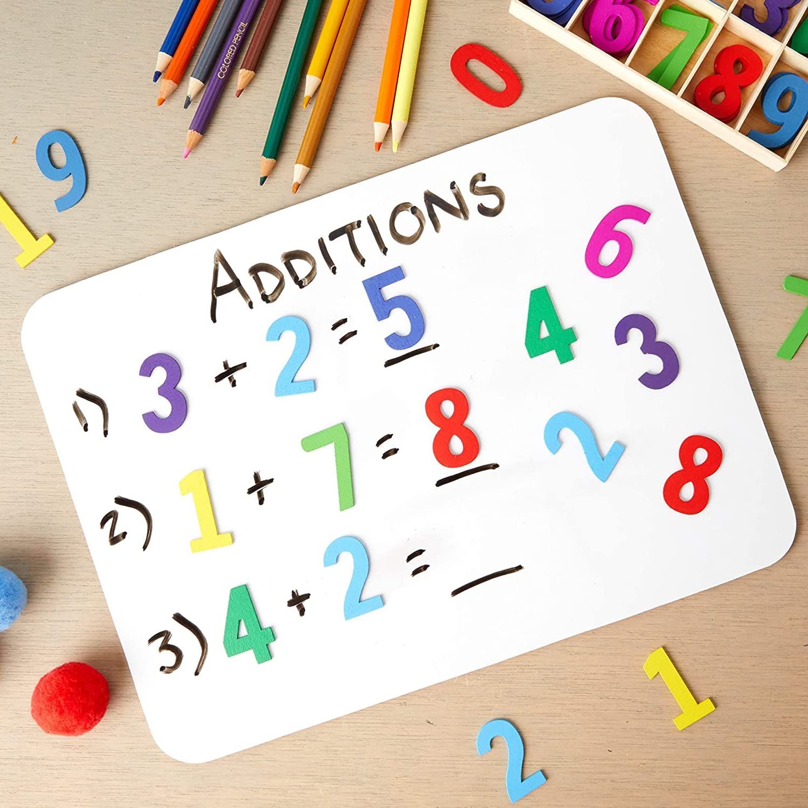 Wooden Numbers for Learning Games, Educational Tool (Rainbow Colors, 50 Pieces)