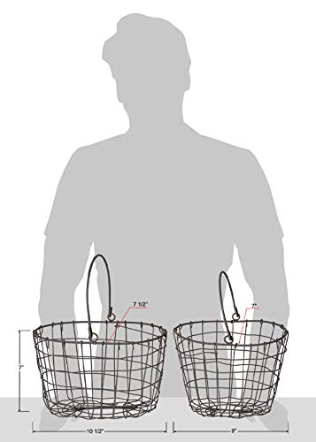 Red Co. All-Purpose Country Rustic Small Basket Display Bin, Gray Iron Metal Wire with Wooden Handle, Set of 2- Large- 10 Inches and Small- 8.75 Inches