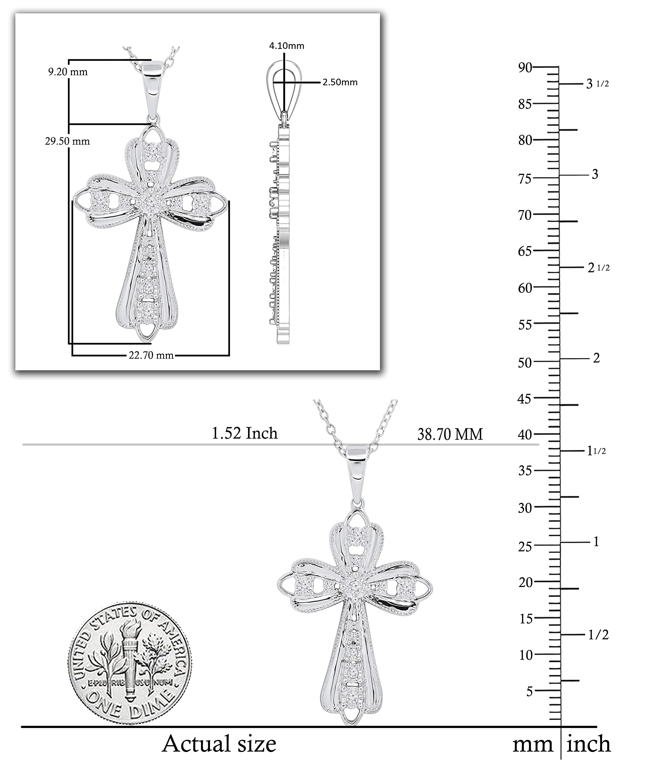 Dazzlingrock Collection Creative Round White Diamond Womens Cross Charm Religious Pendant (0.10 ctw, Color White, Clarity I2-I3), 925 Sterling Silver