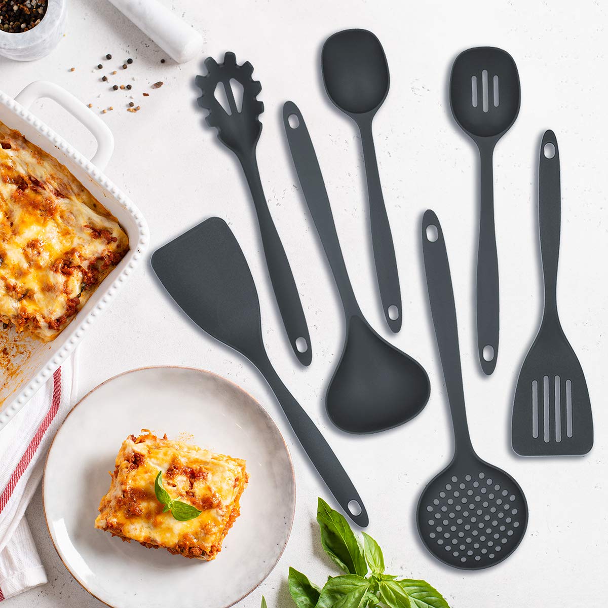 Glad Cooking Kitchen Utensils Set β 7 Pieces, Nylon Tools for Nonstick Cookware, Gray
