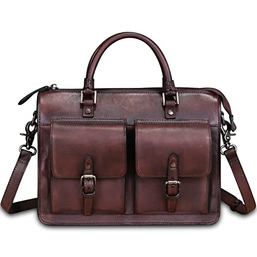 Genuine Leather Satchel Purse for Women Vintage Handmade Top Handle Handbag Retro Messenger Crossbody Bag (Brown)