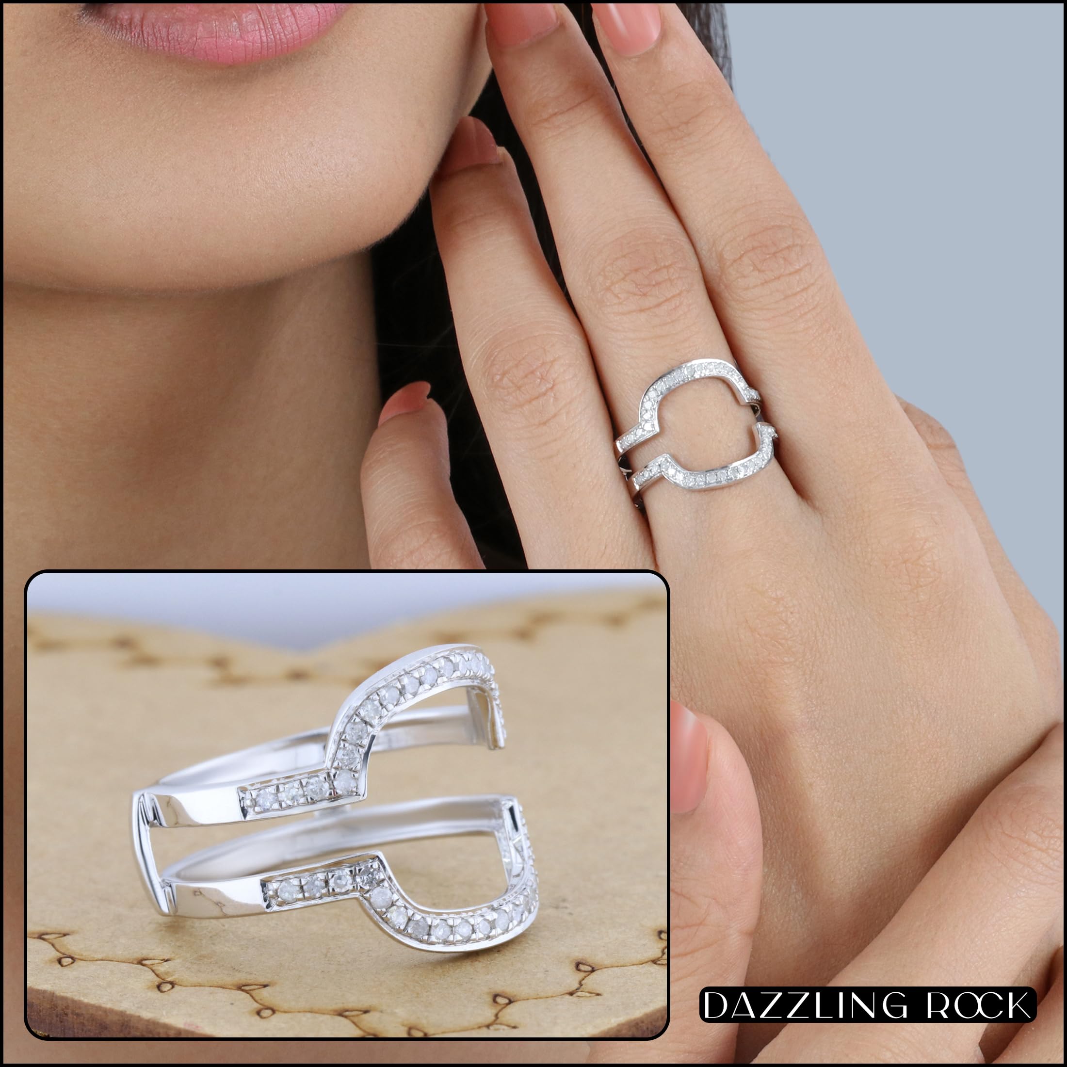 Dazzlingrock Collection 0.34 Carat (ctw) Round White Diamond Enhancer Double Guard Anniversary Wedding Wrap Band Ring 1/3 CT | 925 Sterling Silver, Size 6.5