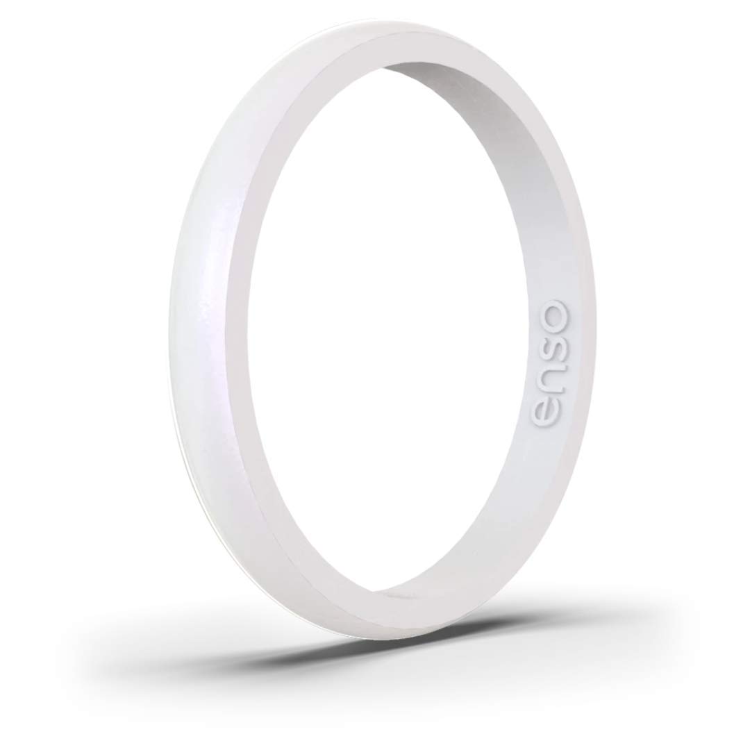Enso Rings Halo Birthstone Silicone Ring โ Minimalist Stackable Wedding Engagement Band โ 2.54mm Wide, 1.5mm Thick โ Moonstone-Colored, Size 5