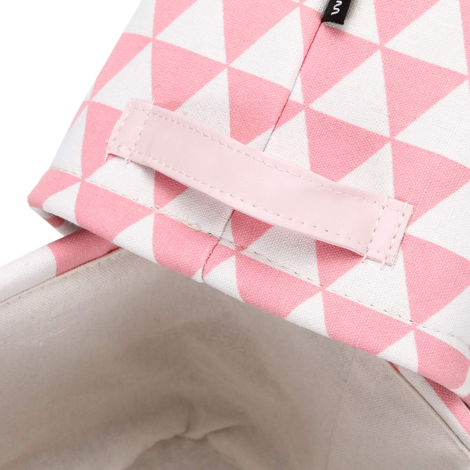 Sea Team Foldable Mini Square New Pink and White Geometric Theme 100% Natural Linen & Cotton Fabric Storage Bins Storage Baskets Organizers for Shelves & Desks - Set of 4 (Pink)