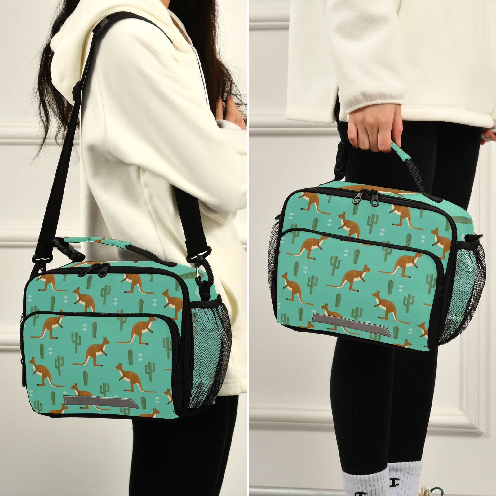 Glaphy Kangaroo and Cactus Lunch Bag, Cooler Lunch Box Insulated Lunch Tote Bags Food Container for Men Women Kids