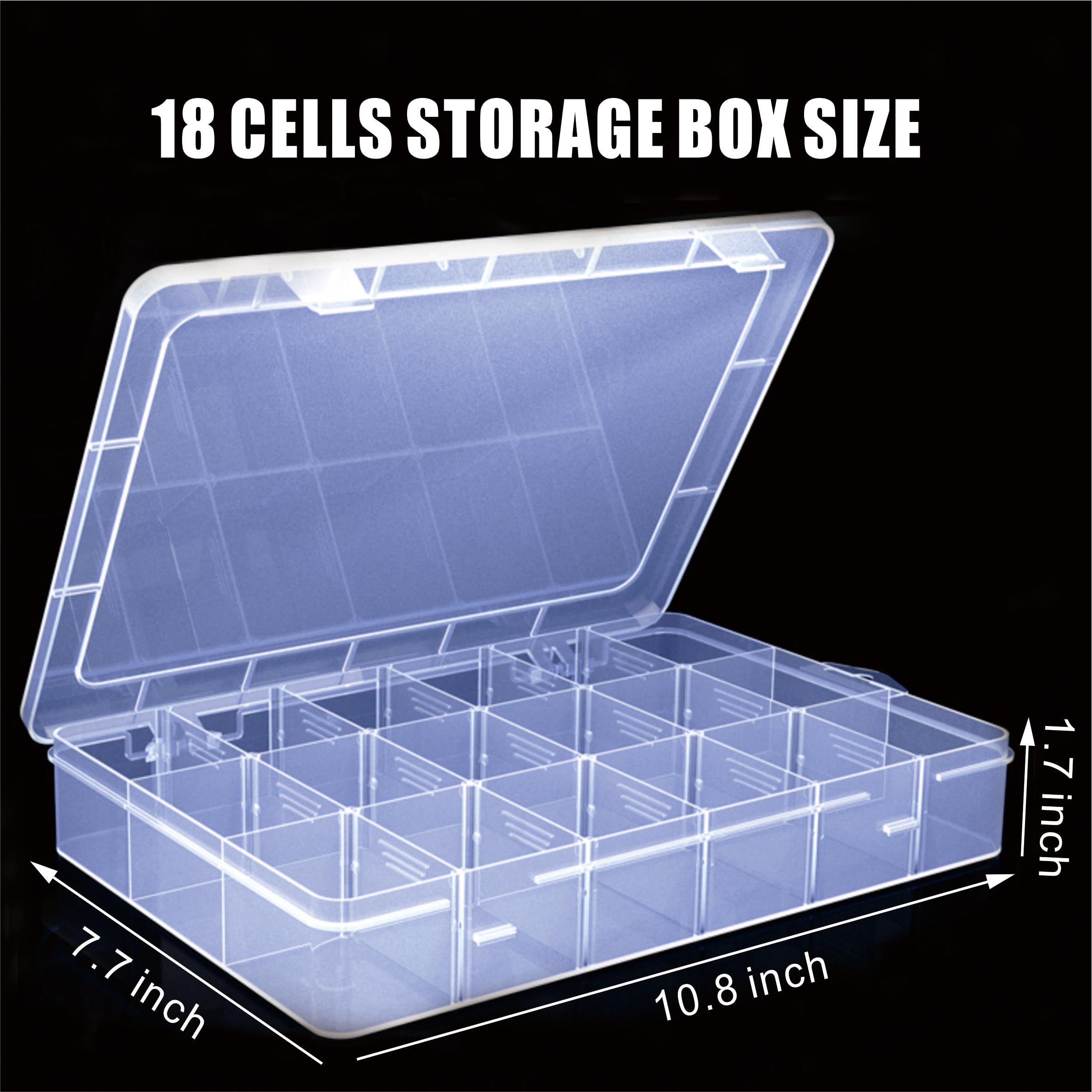 LZLMQSSA 18 Grids Transparent Plastic Organizer Box With Dividers, Adjustable Compartment Plastic Craft Storage Container, Small Parts Storage Box, Small Tool Organizer Storage Box(3 Pack)