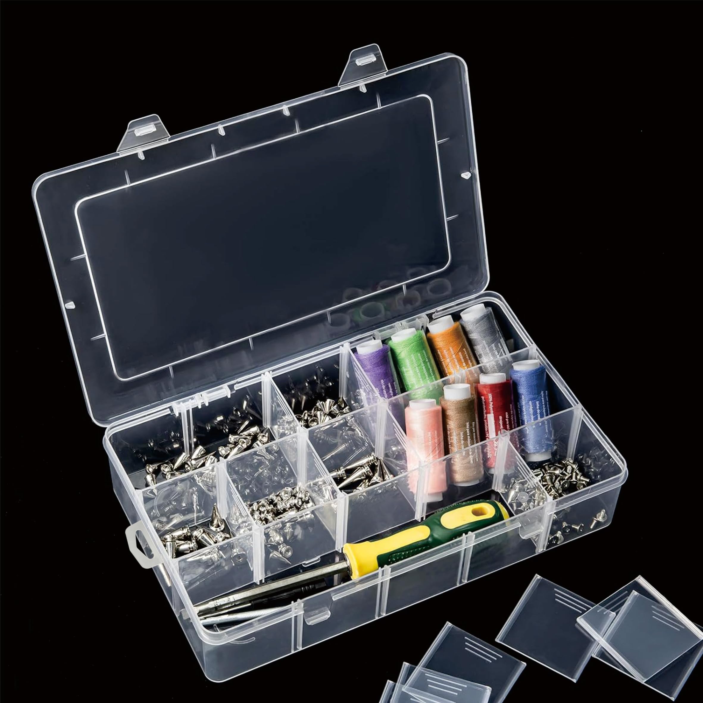 LZLMQSSA Large 15 Grids Transparent Plastic Organizer Box With Dividers, Adjustable Compartment Plastic Craft Storage Container, Small Parts Storage Box, Small Tool Organizer Storage Box(3 Pack)