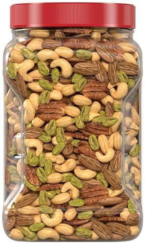 Fisher Oven Roasted Never Fried Deluxe Mixed Nuts, 24 Ounces (Pack of 1), Almonds, Cashews, Pecans, Pistachios, Snacks for Adults, Made With Sea Salt, No Added Oil, Artificial Ingredients or Preservatives, Trail Mix, Gluten Free
