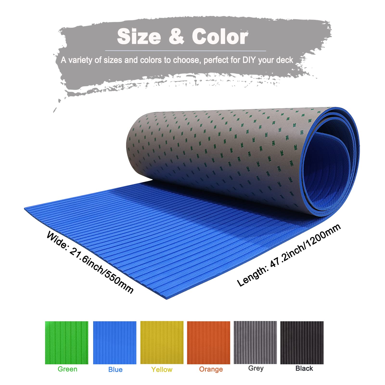 DIY Universal Non-Slip Traction Pad with 3M Adhesive - 47.2in x21.6in Soft EVA Foam Decking Sheet for Surfboard Skid Pad, Boat, SUP Paddle Board, Kayak Seat, Golf Cart, RV Flooring, Steps