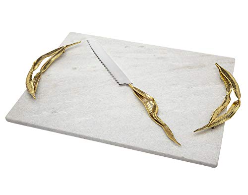 Godinger Marble Challah Cutting, Carving Board with Gold Handle and Knife