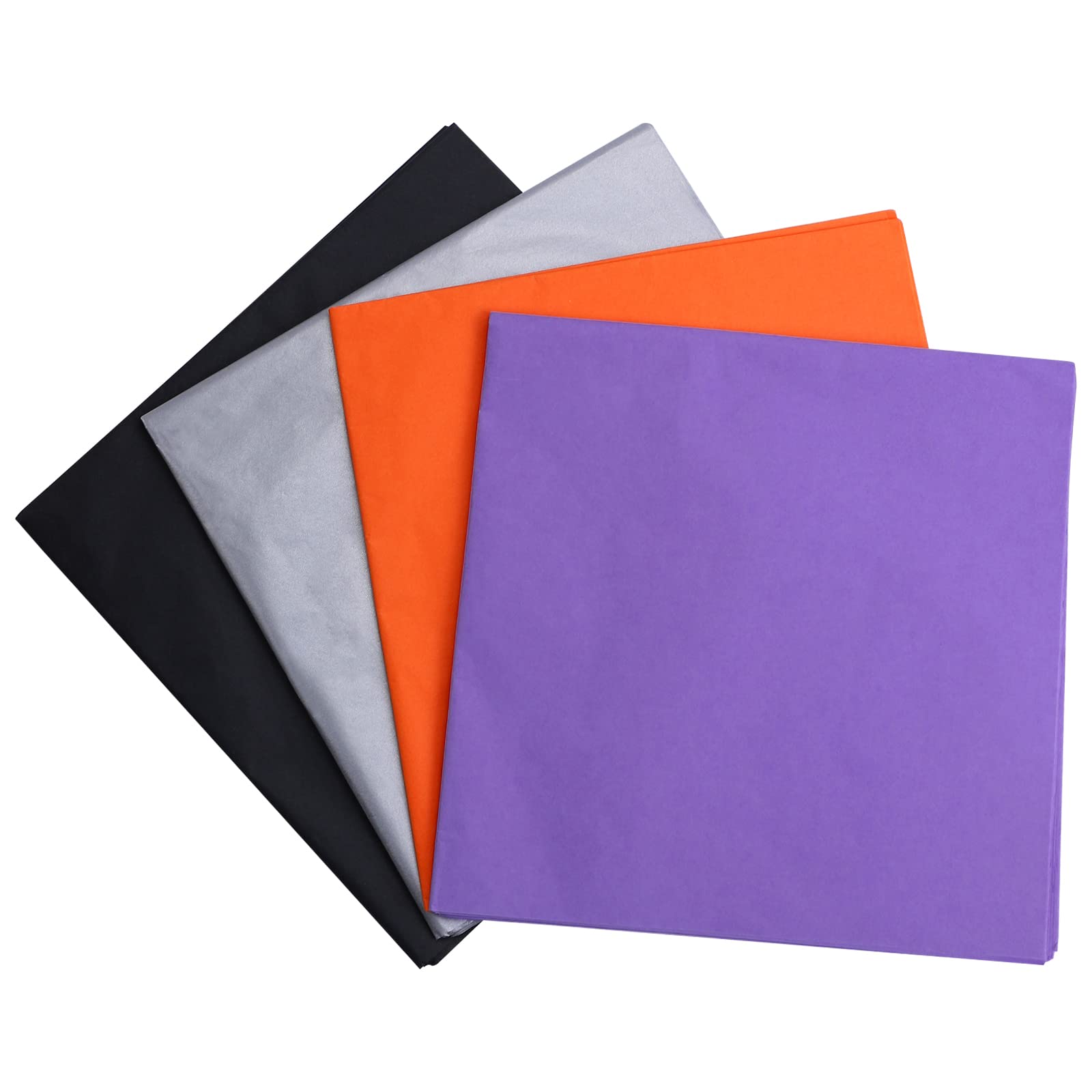 LeZakaa 100 Sheets Tissue Paper Bulk, Gift Wrapping Paper Decorative Art for Halloween Holiday Gift Wrap, Flower, Pom Pom Packing and Decorations (20x20 inch) - Silver, Purple, Black, Orange
