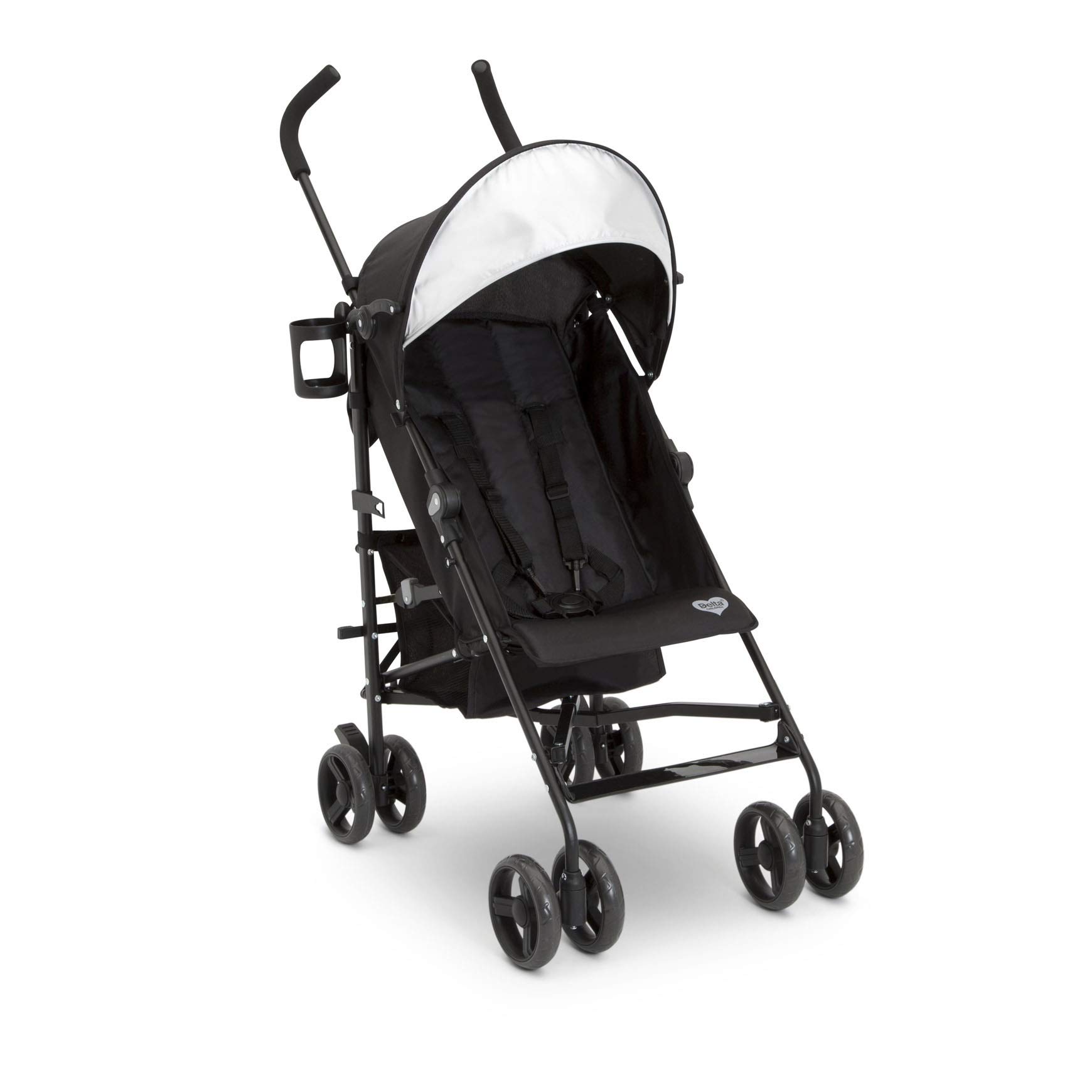 Delta Children Pilot Stroller - Extremely Lightweight Aluminum Travel Stroller with Supportive Recline, Oversized Canopy, Compact Fold & Shock Absorbing Frame-Includes Cup Holder & Storage Bin, Black