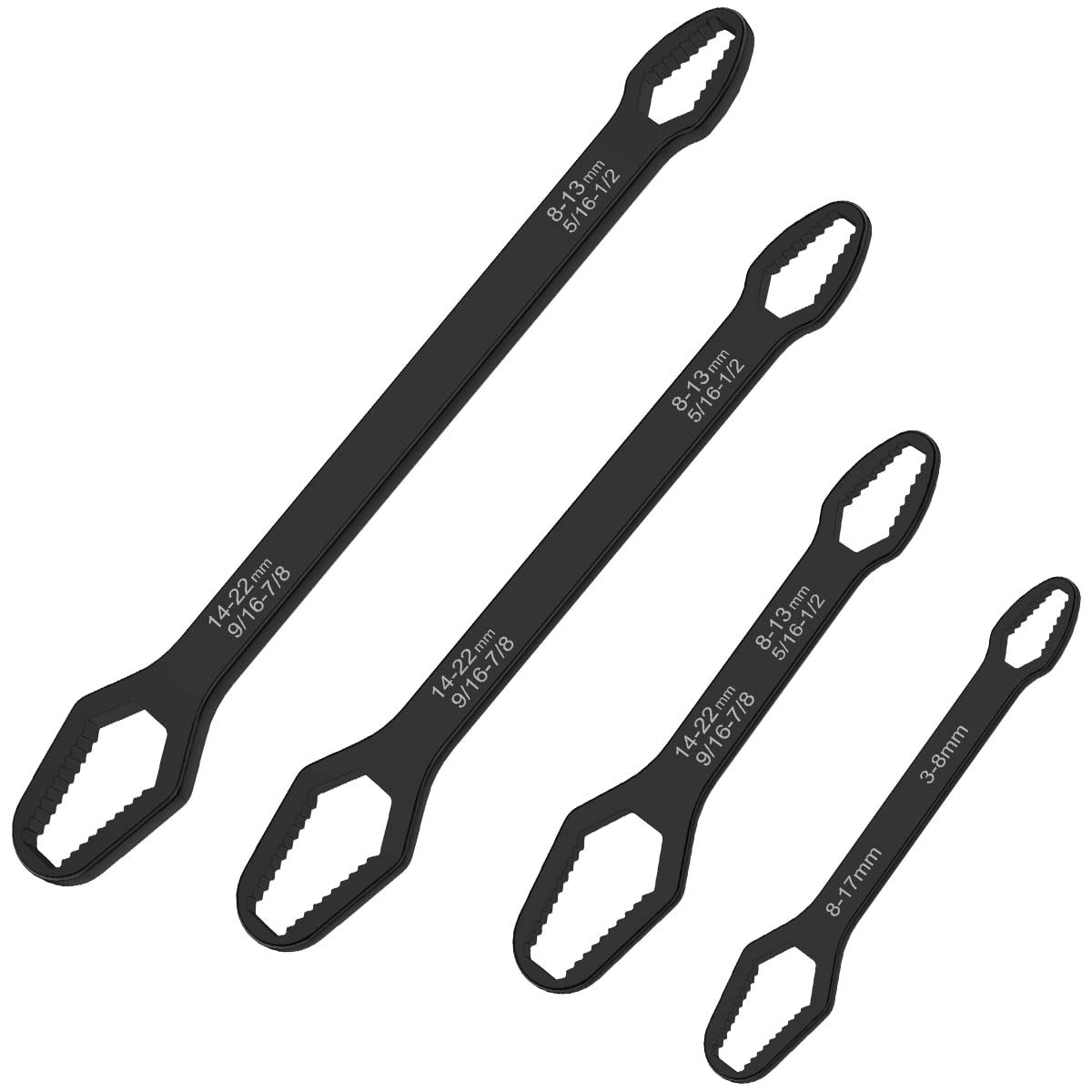 FUYGRCJ 4pcs Self-Tightening Multifunctional Wrench Set, 8-22mm, Chrome Vanadium Steel