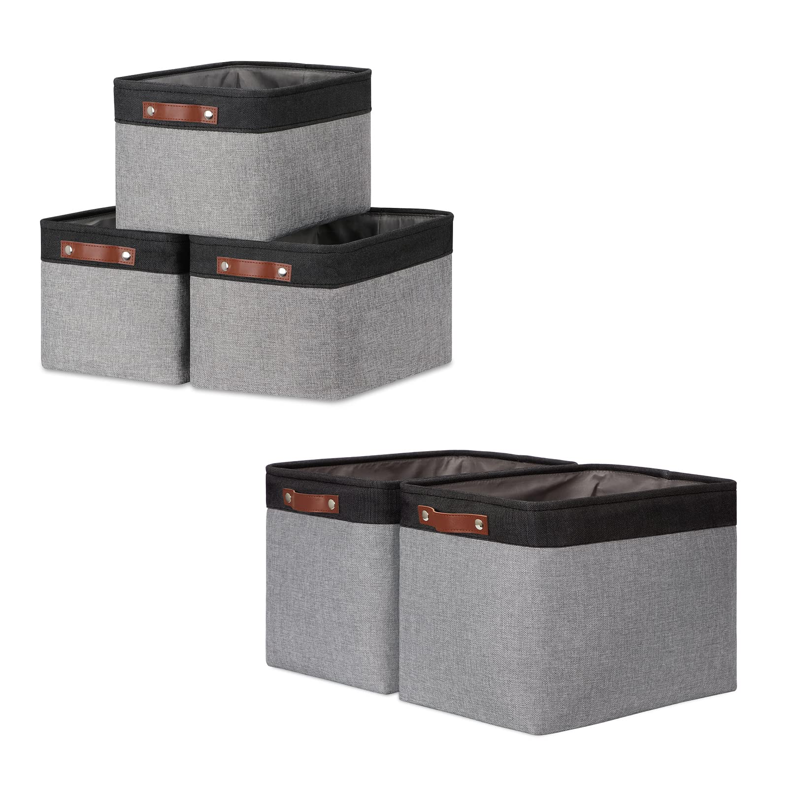 DULLEMELO Collapsible Bundle Baskets 3 Medium Baskets 15"x11"x9.5" + 2 Large Baskets 16"x12"x12"ļ¼Black&Grey)