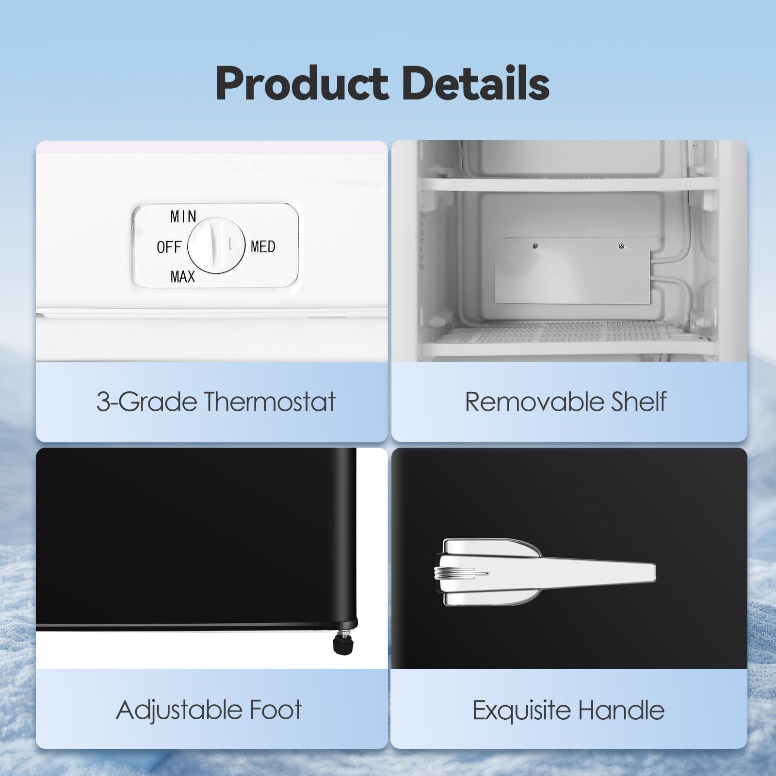 LHRIVER Mini Freezer Compact Upright Freezer, 1.2Cu.ft Small Freezer with Handle, Removable Shelves, Adjustable Thermostat, Low Noise Mini Freezers for Bedroom, Apartment, Home, Office, Black