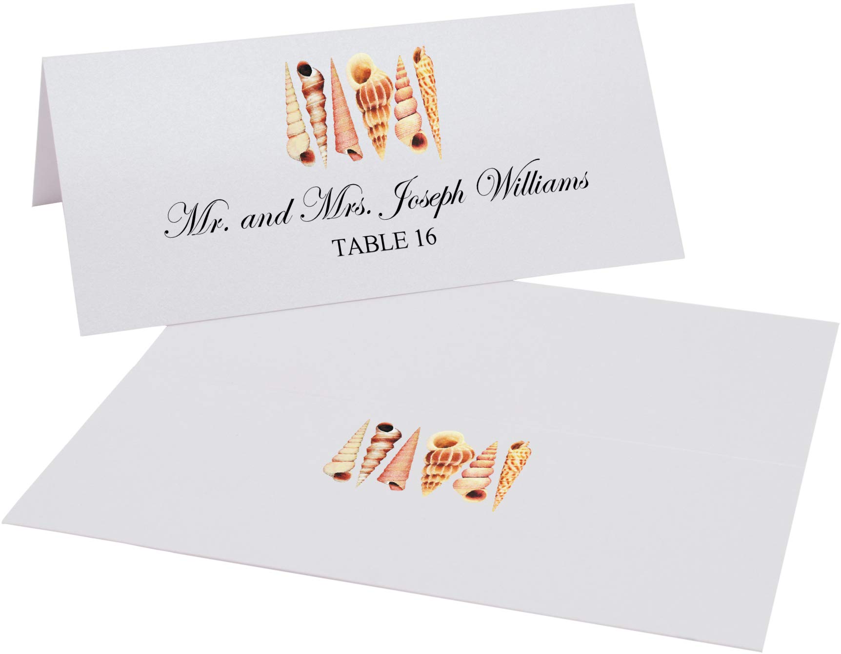 Seashell Pattern Place Cards, Set of 25, Pre-cut and Scored - Wedding, Party, Dinner, and Special Events - Made in the USA