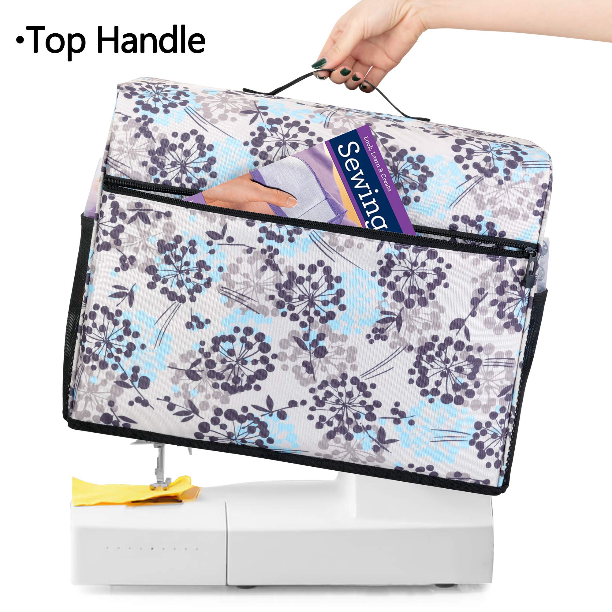 CURMIO Sewing Machine Cover with Pockets, Dust Cover Compatible with Most Standard Singer and Brother Sewing Machine, Dandelion (Patented Design)