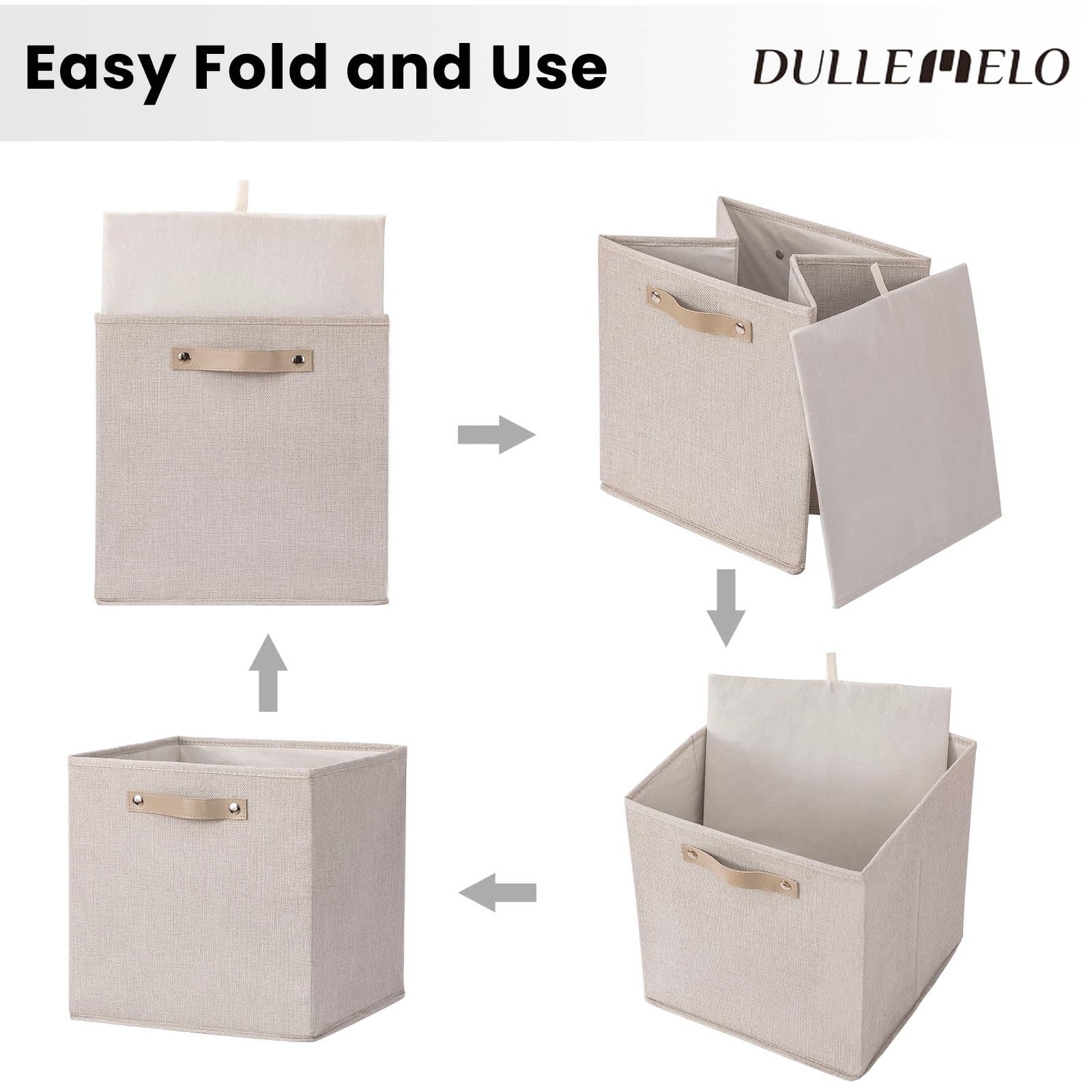 DULLEMELO Fabric Storage Cubes 13×13 Storage Bins, Set of 4 Cube Storage Bins Baskets With Handles for Organizing Toys Clothes, Foldable Cube Organizers for Shelves, Home, Office, Nursery, White&Grey