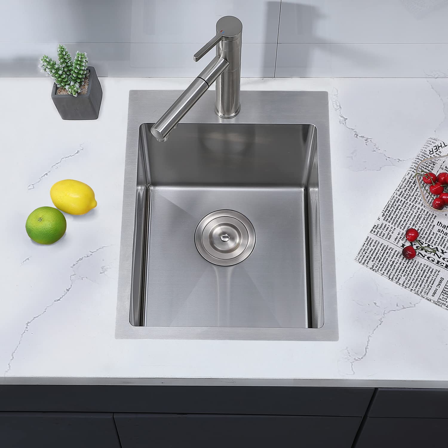 SHACO 15x20 Inch Drop In Bar Sink, Small Kitchen Sink for RV, 16 Gauge 304 Stainless Steel Topmount Single Bowl Handmade Wet Prep Sink for Yard Office Utility Laundry with Sink Grid & Drain