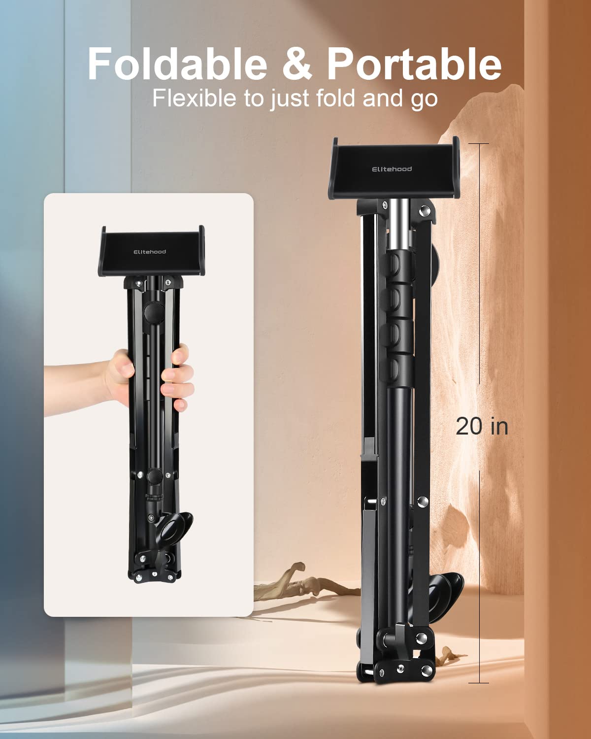 elitehood Floor Tablet Stand & Boom Mic Stand, 68in Height Adjustable iPad Holder Stand, Portable Tripod Microphone Stand for Singing, Compatible with iPad Pro Air Mini and 4-12.9ββ Phones & Tablets