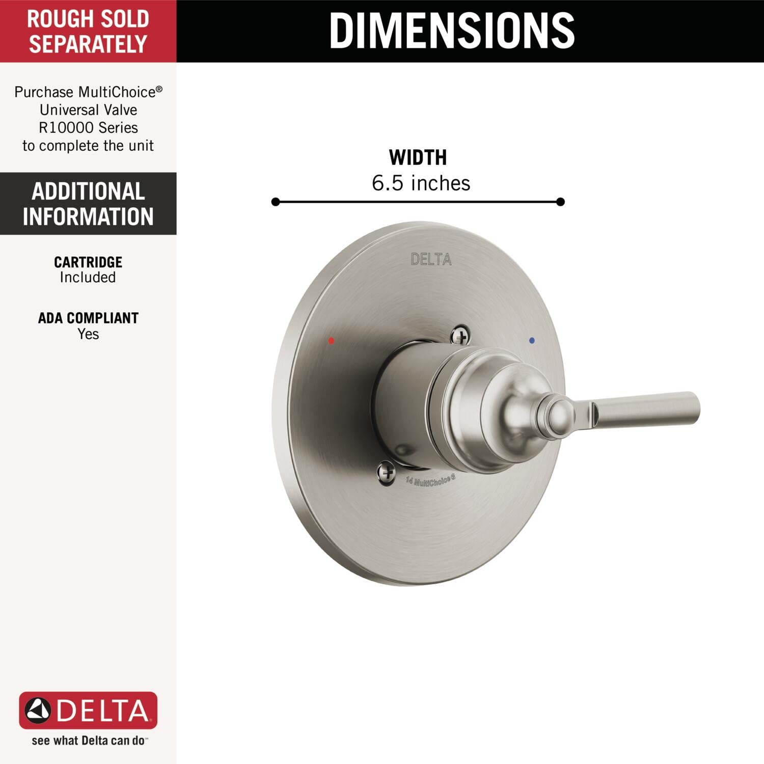 Delta Faucet Saylor Shower Valve Trim Kit for Shower Systems and Brushed Nickel Shower Faucets, Delta Shower Handle Replacement, Shower Faucet Handle, Stainless T14035-SS (Valve Not Included)