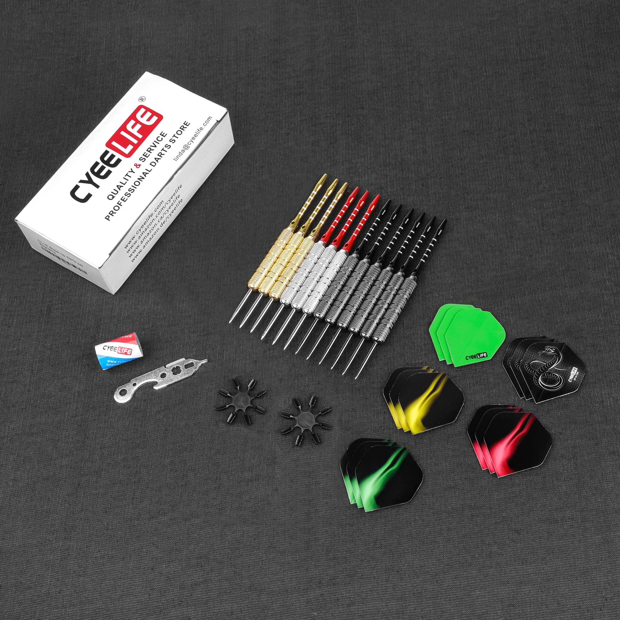 CyeeLife 12Packs Steel tip Darts 20g with Aluminum Shafts+15 Flights+Sharpener+Tool for 4 Beginner Players