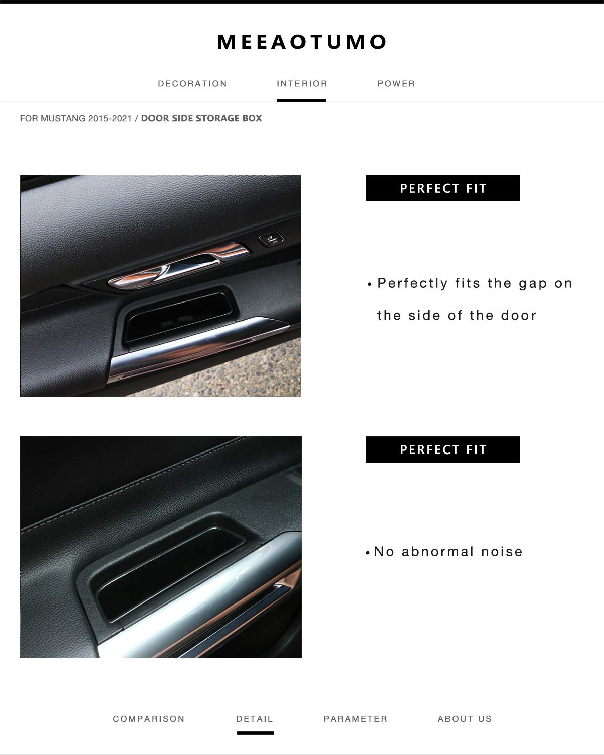 Door Side Storage Box Interior Accessories for Ford Mustang 2015-2024