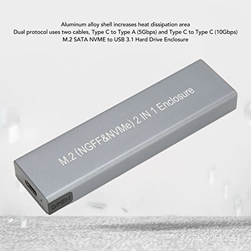 M.2 NVME SSD Enclosure, Dual Protocol High Speed Nvme Pcie M.2 Enclosure Heat Dissipation Aluminum Alloy Shell for 2230 2242 2260 2280