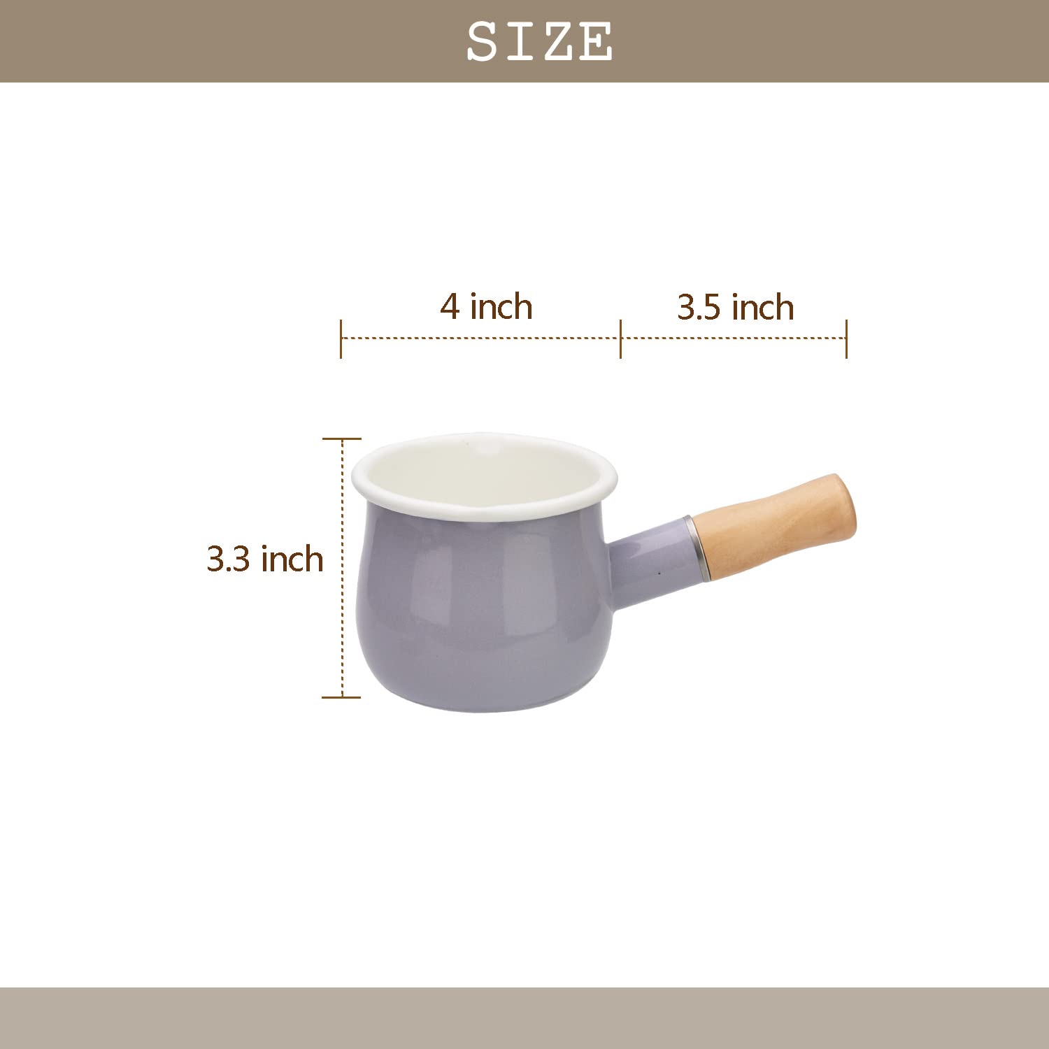 FYUEROPA 4-Inch Enamel Milk Pot Non-stick Mini Saucepan Butter Warmer with Wooden Handle Small Cookware 17Oz (Purple)